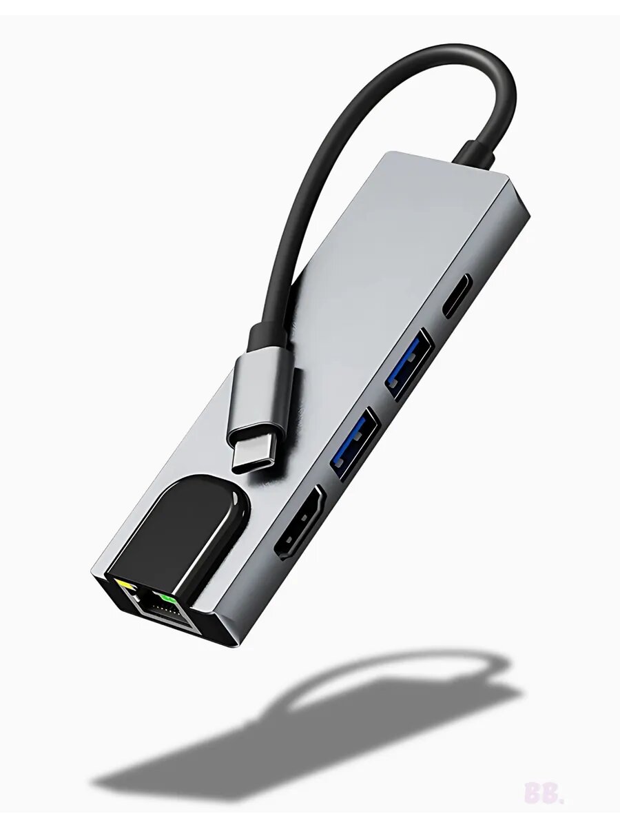 Эксклюзивный алюминиевый хаб с 5 портами Type C 2 USB A 3.0 HDMI RJ45