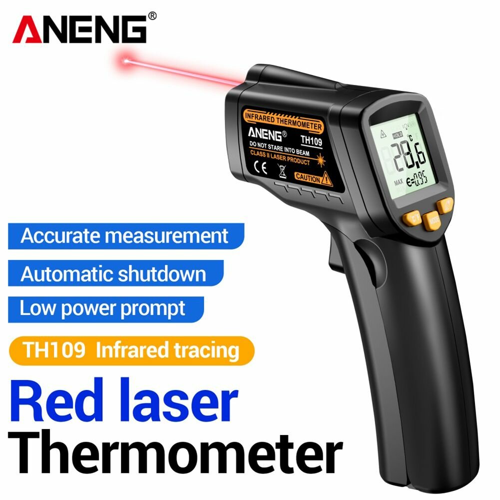 Инфракрасный термометр для быстрого и точного измерения температуры - Бесконтактный пирометр с лазерным целеуказателем для безопасной проверки двигателя и мониторинга температуры тела.