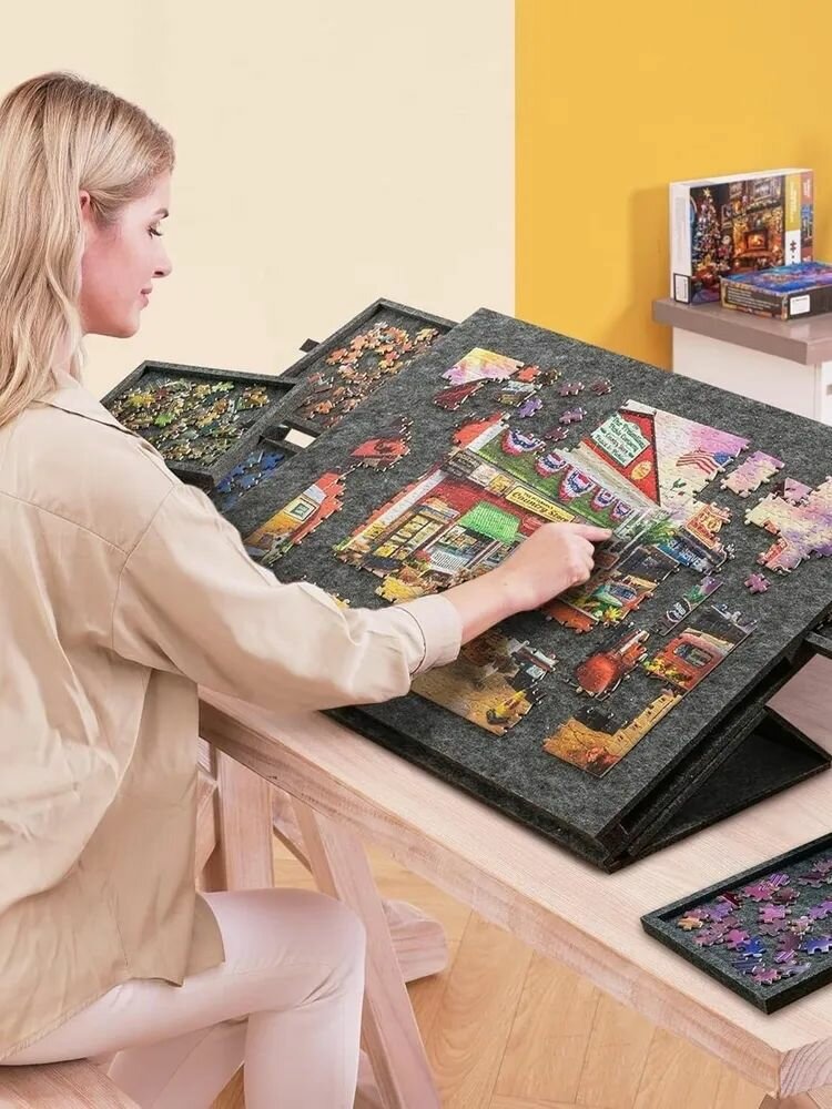 Коврик для пазлов 1500 деталей, Переносной стол-доска для сборки пазлов, Удобное хранение