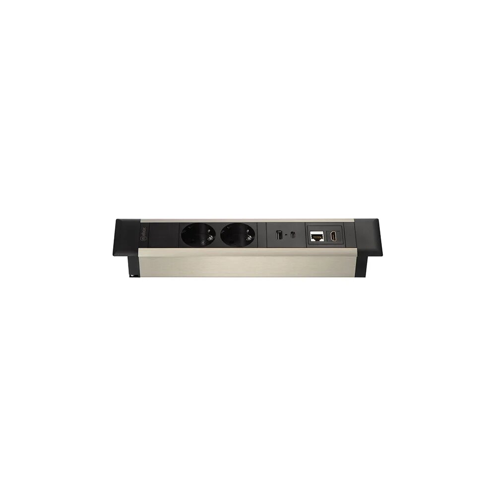 Mebax Встраиваемая врезная розетка 41T 2 секции Серебро+Черный USB + type C + RJ45 + HDMI 00-00002593