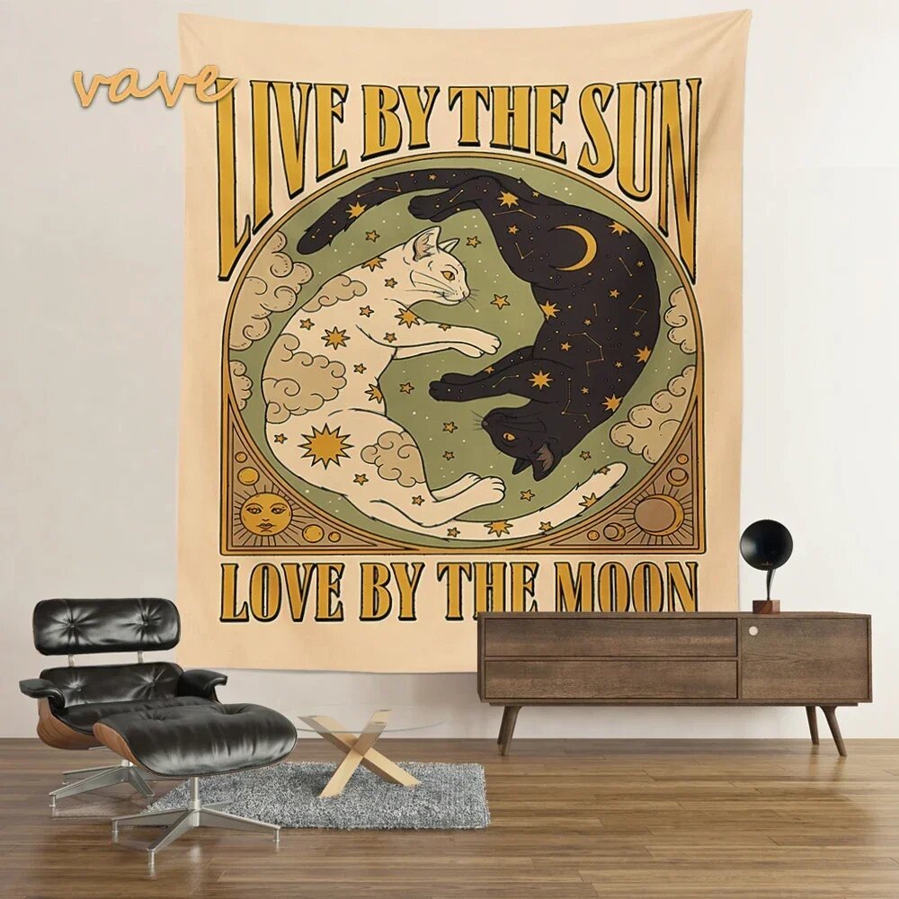 Ретро гобелен VAVE Солнце Луна Кот Таро Полиэстер/Хлопок M-130cmX150cm, VAVE102-1