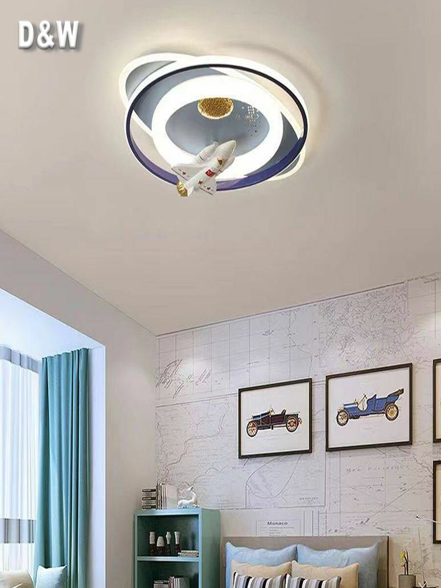 Люстра Потолочный светильник для детской комнаты led/6841/50cm/200 Вт/Голубая космическая ракета /Детский подарок