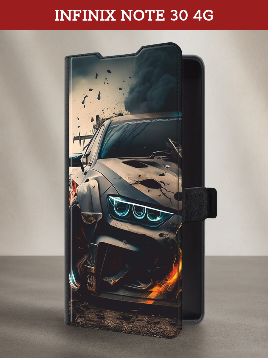 Чехол-книжка на Infinix Note 30 4G / Инфиникс Ноте 30 4G с принтом На износ, черный