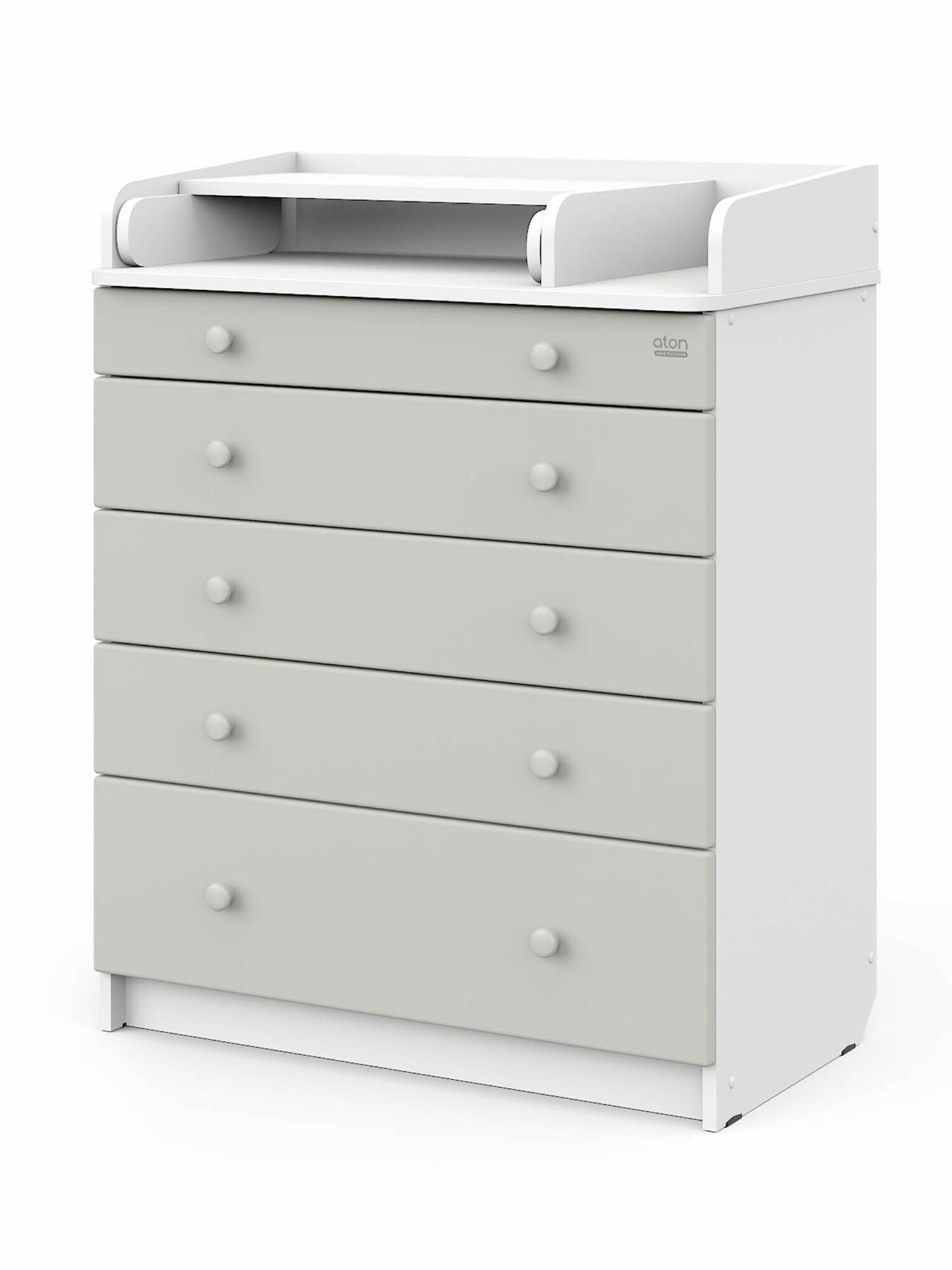 Комод пеленальный Атон MAKS ЛДСП 800/5 с ящиками для вещей и органайзером, белая аляска-серый шелк