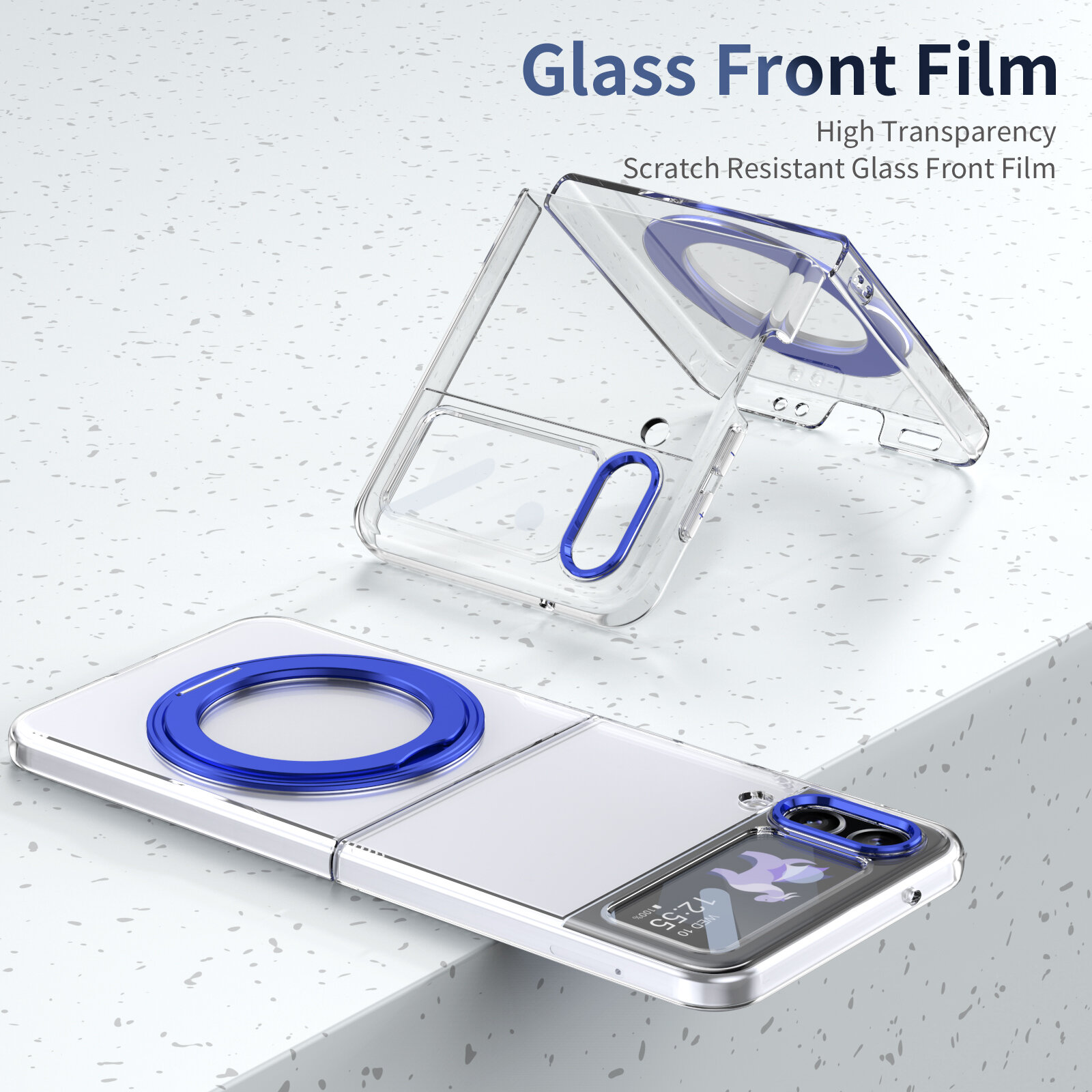 Подходит для Samsung Galaxy Z Flip4 / Самсунг Галакси Z Flip4 Чехол для смартфона, складной подставкой для телефона и защитной пленкой для экрана, Z Flip 4, подставка, прозрачный,360° Полная защита,