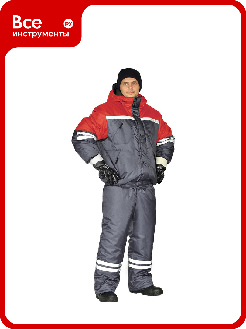 Зимний костюм URSUS стим темно-серый/красный КОС634-303, с синтепоновым утеплителем, из синтетического оксфорд-твила