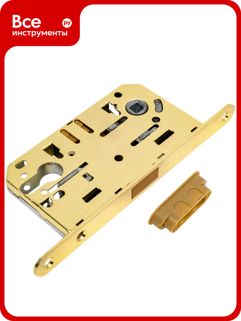 Замок под цилиндр магнитный матовое золото Вантаж MC85SB врезной тип с анодированным корпусом и универсальной планкой