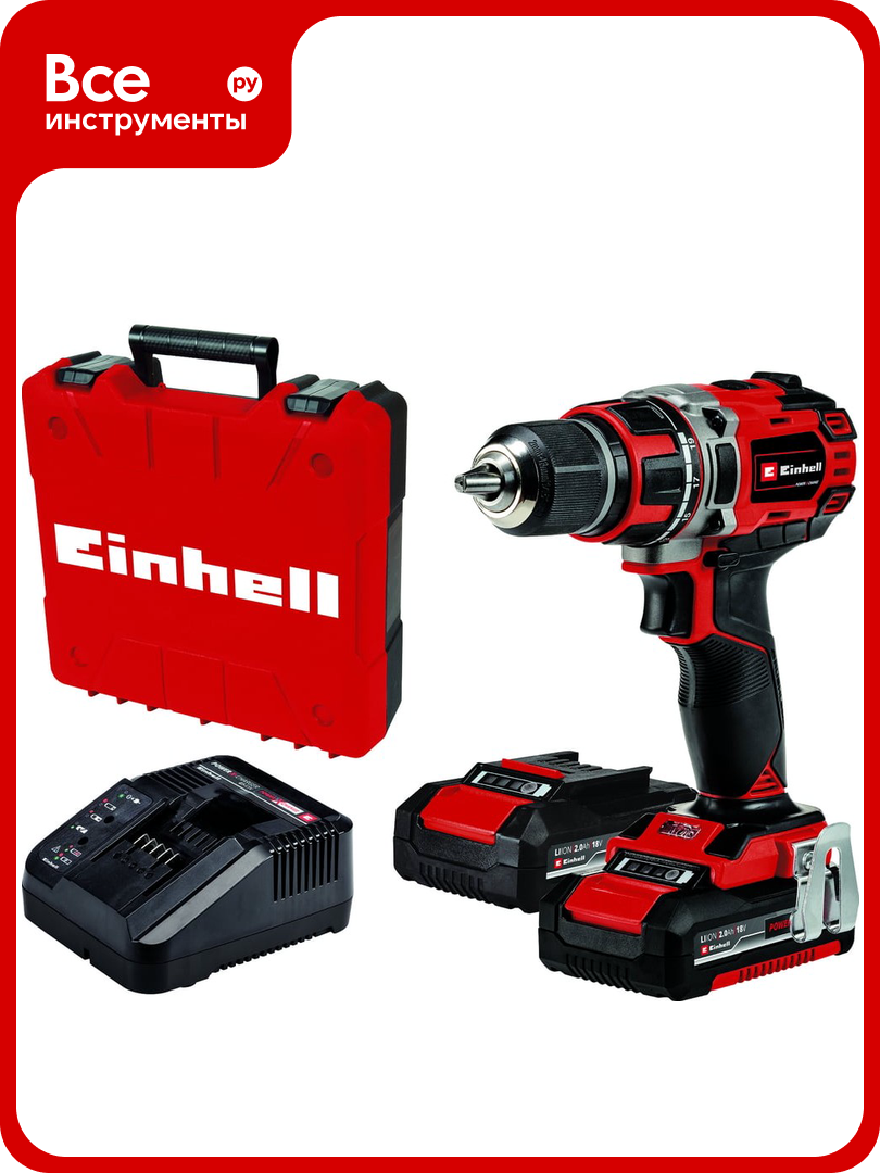 Аккумуляторная дрель Einhell pxc te-cd li bl, 18в, 50нм, патрон 13мм,0 ач, кейс 2x2