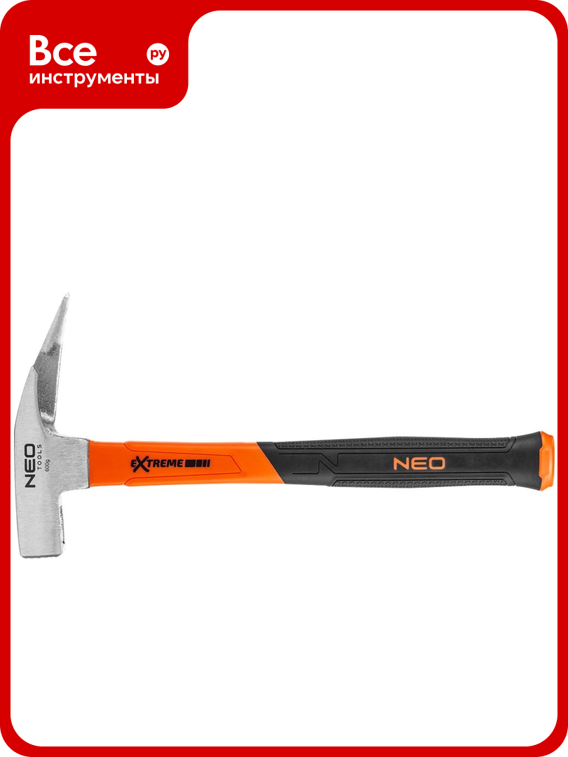 Шиферный молоток NEO Tools со стекловолоконной рукоятью с прорезиненным захватом квадратным бойком из закалённой стали