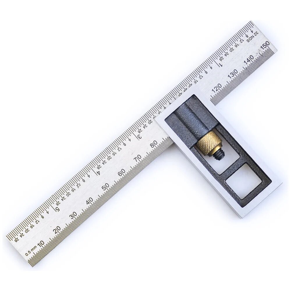 GOLDRATIO Угольник, 150мм, с подвижной подошвой, мм/дюймы М00023939