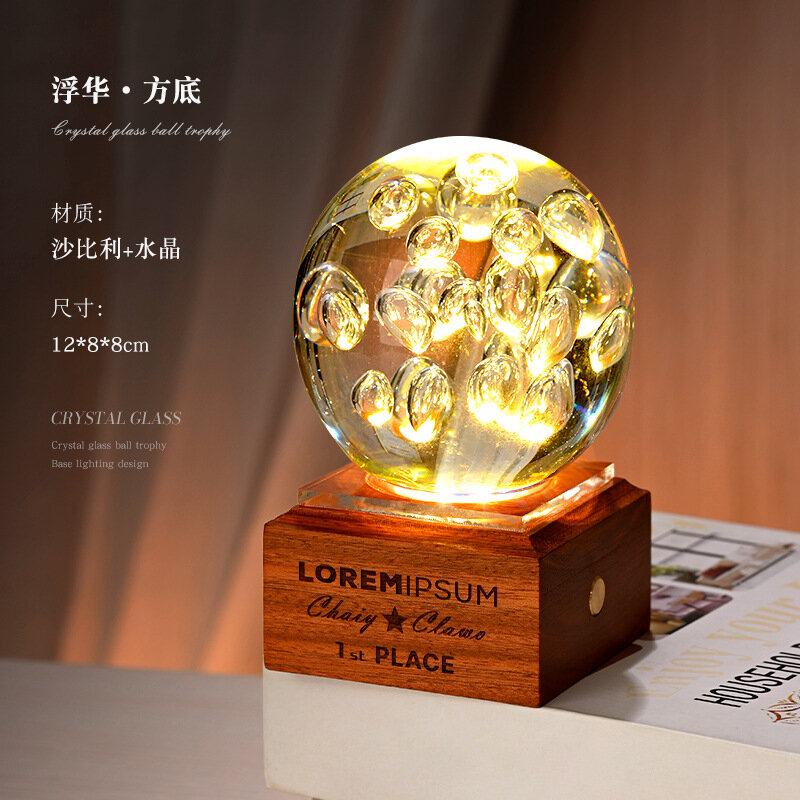 Хрустальный трофей "Медаль", массив дерева, светящийся, 12 шт.