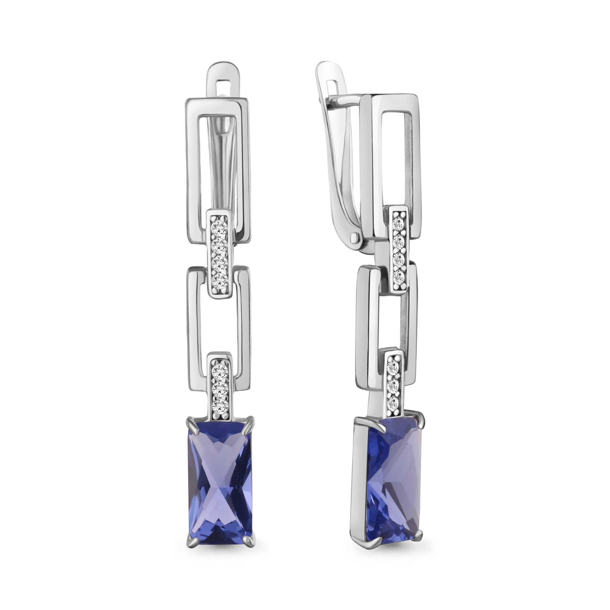 Серьги, серебро, 925 проба, родирование, фианит, танзанит
