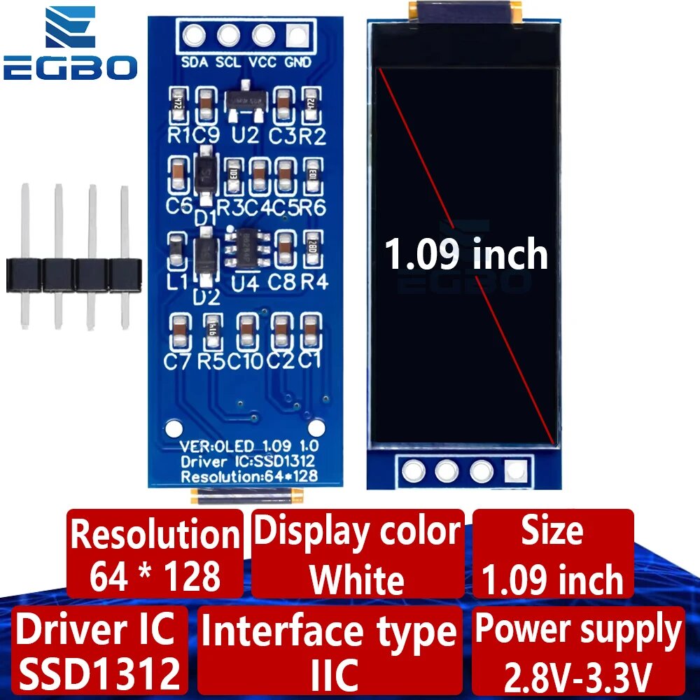 OLED дисплей 1.09" Baishundianzi, 5PCS