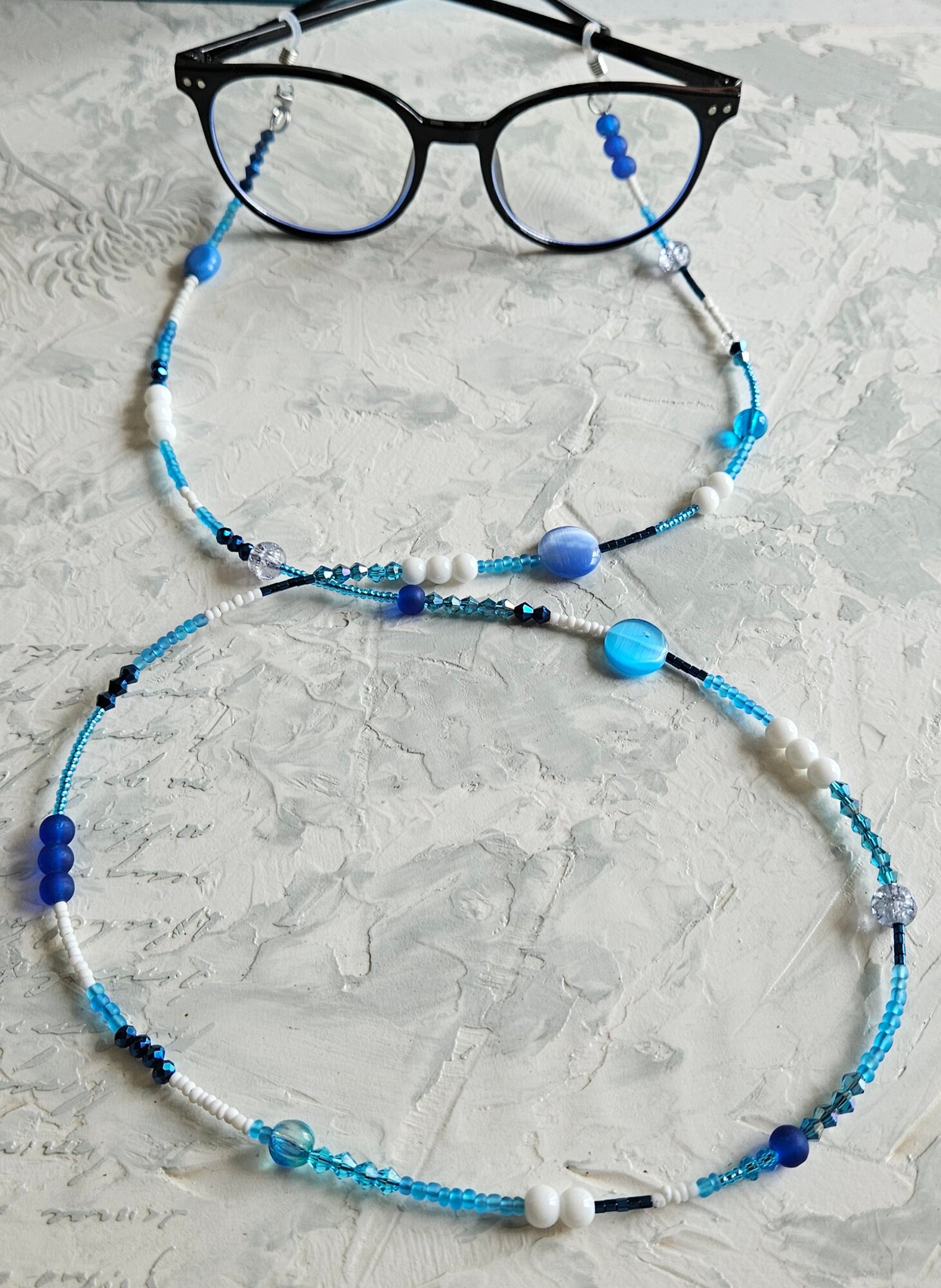 Цепочка-трансформер для очков с бисером и камнями ручной работы от HandMade SvetlanaF