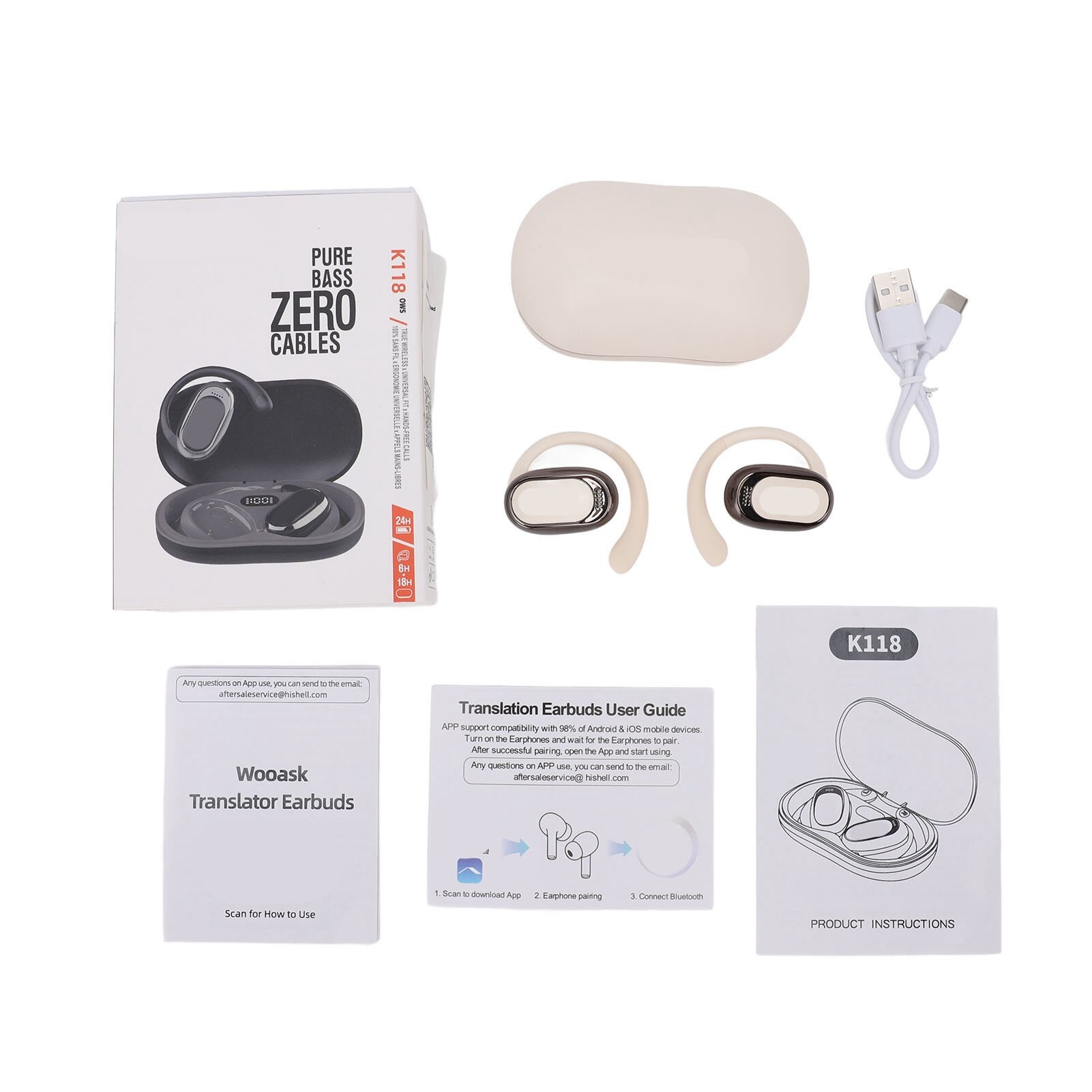 Language Translator Earbuds 144 Languages Translation Bluetooth 5.4 Wireless Music Device with Charging Case for Business Travel White