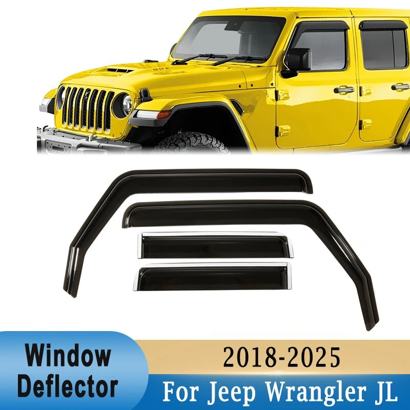 4 шт, дефлекторы боковых окон, защита от дождя, козырек от солнца, защита от атмосферных воздействий, оконные укрытия для Jeep Wrangler JL 2018-2025