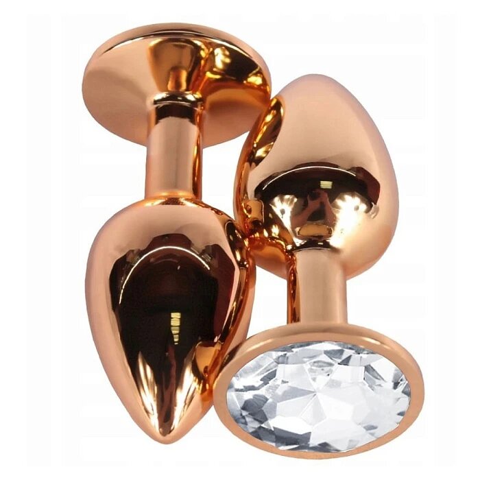 Бронзовая анальная пробка «LaViba» с белым кристаллом, размер S