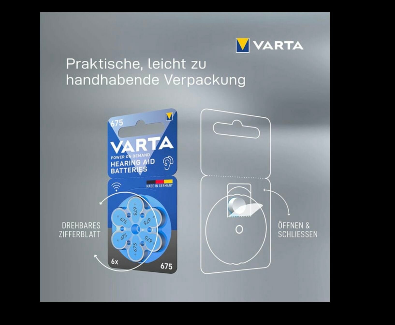 Батарейки VARTA ZA675 для слуховых аппаратов 6 шт