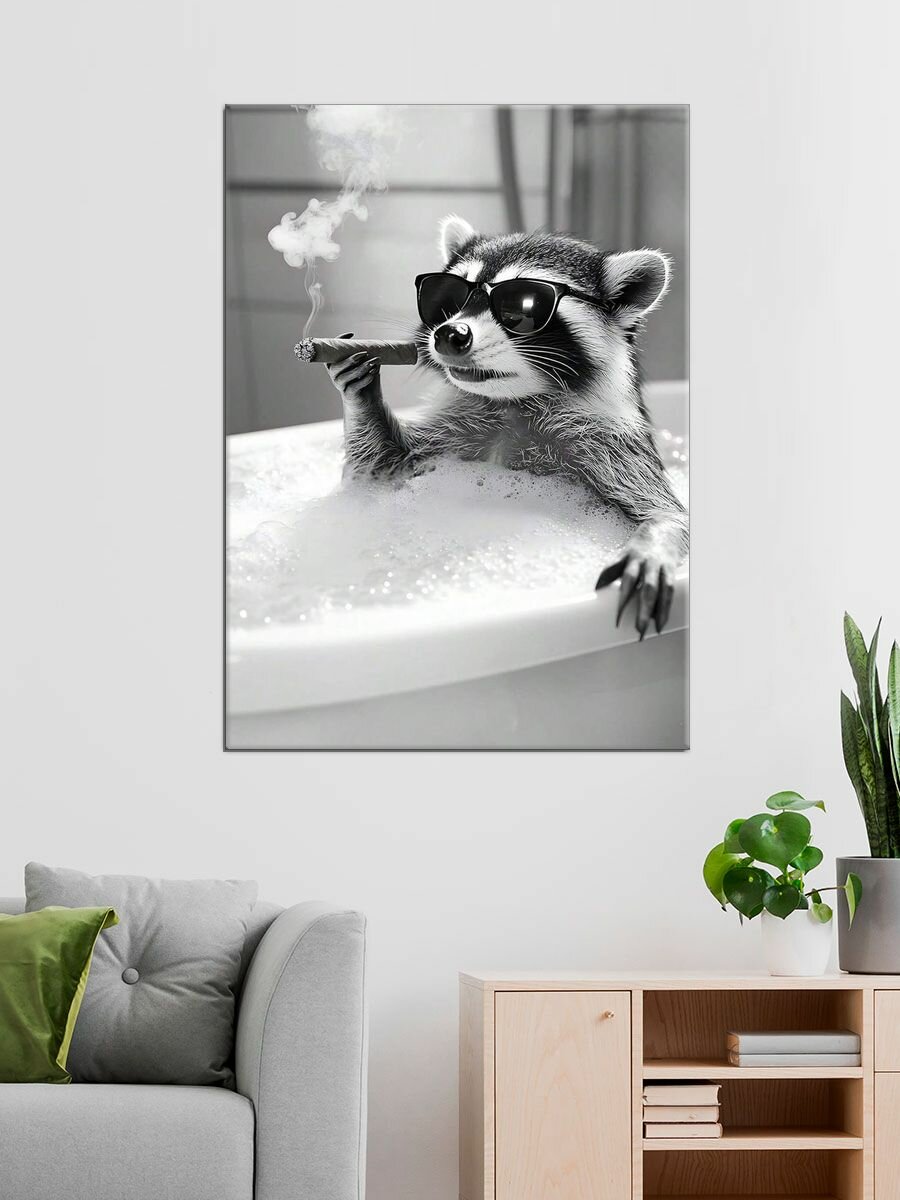 Картина на стену "Животные в ванной", 30х40 см