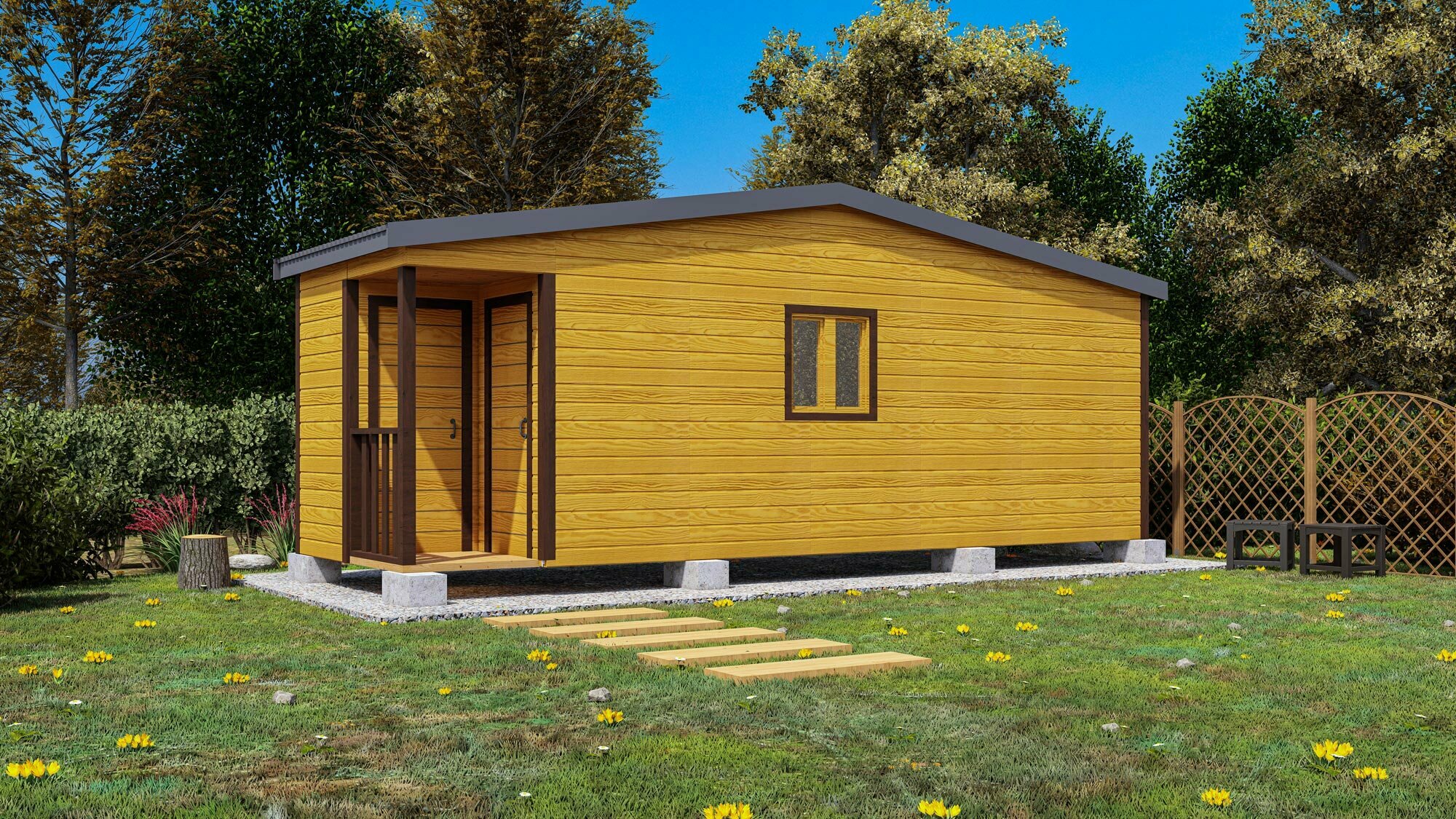 Бытовка дачная садовая Тюльпан-8, 6.8х2,2м, доставка в готовом виде, внутренняя отделка ДВП