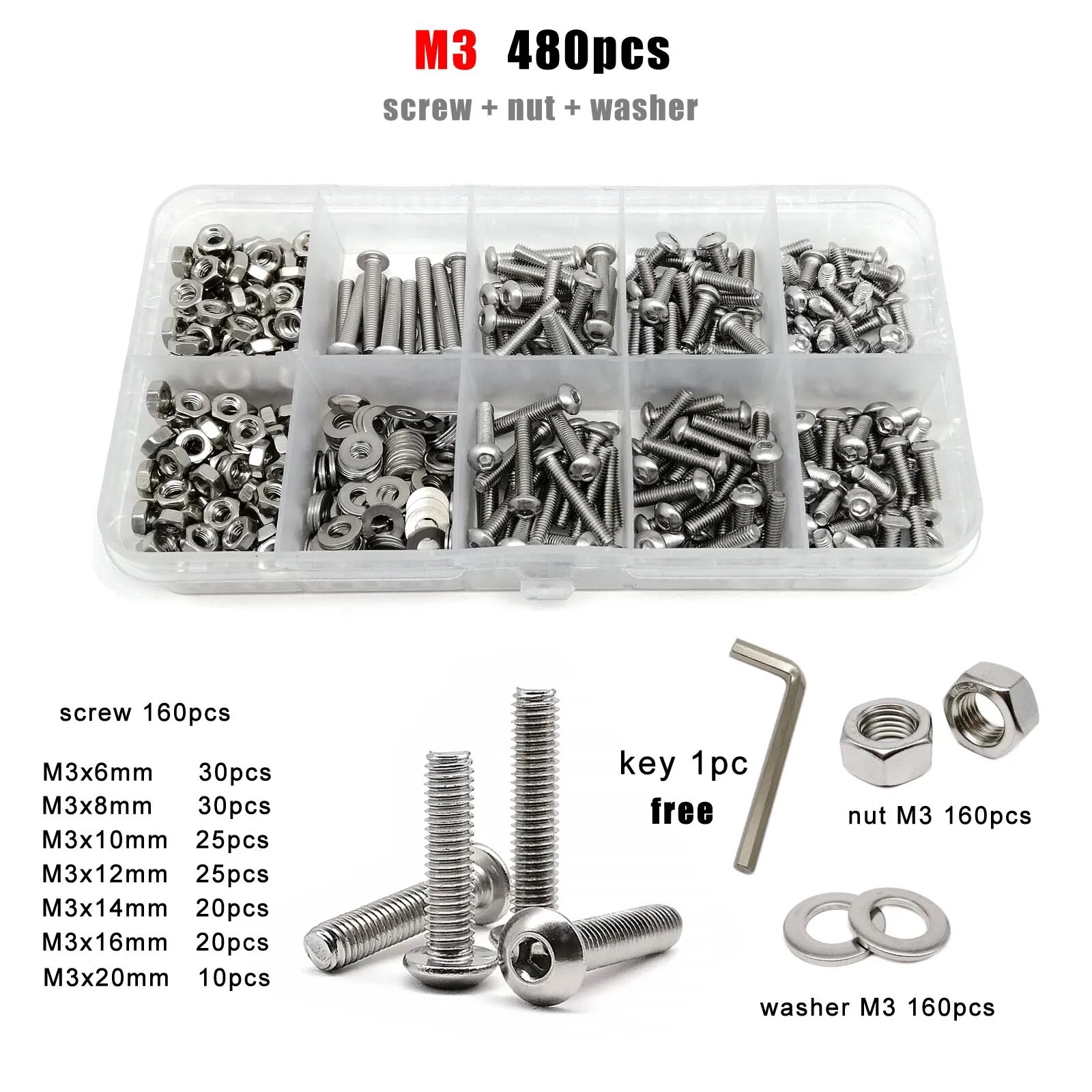 Набор винтов M3 из нержавеющей стали 480pcs