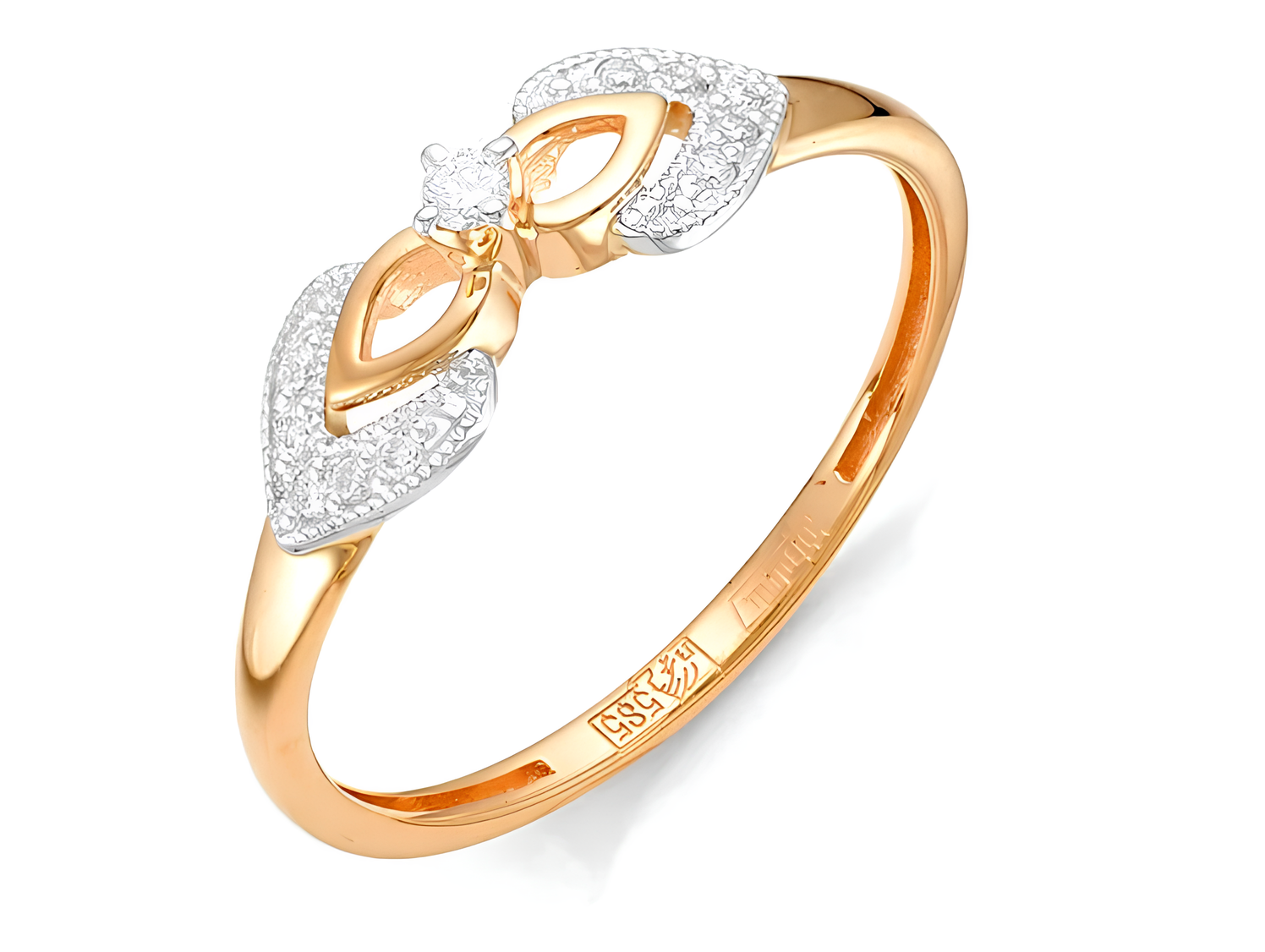 Кольцо помолвочное, красное золото, 585 проба, родирование, фианит