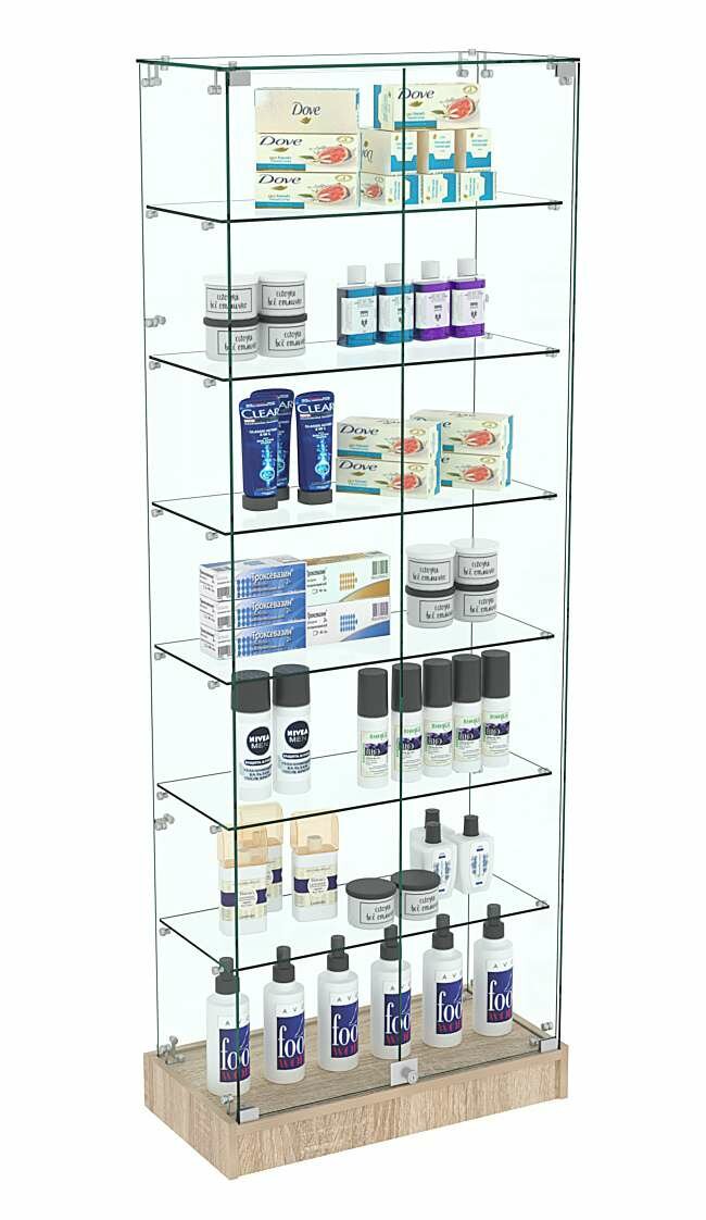 Узкая витрина на низком подиуме истра №9-600, Дуб сонома. Производство товара - компания ТОБ.