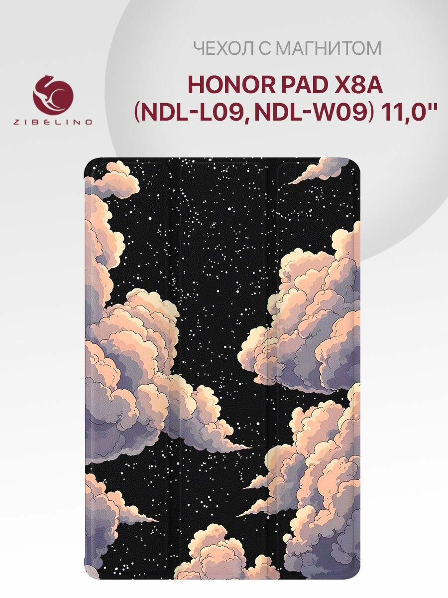 Чехол для Honor Pad X8a (NDL-L09, NDL-W09) 11.0'с рисунком, с магнитом, черный с принтом ночное небо