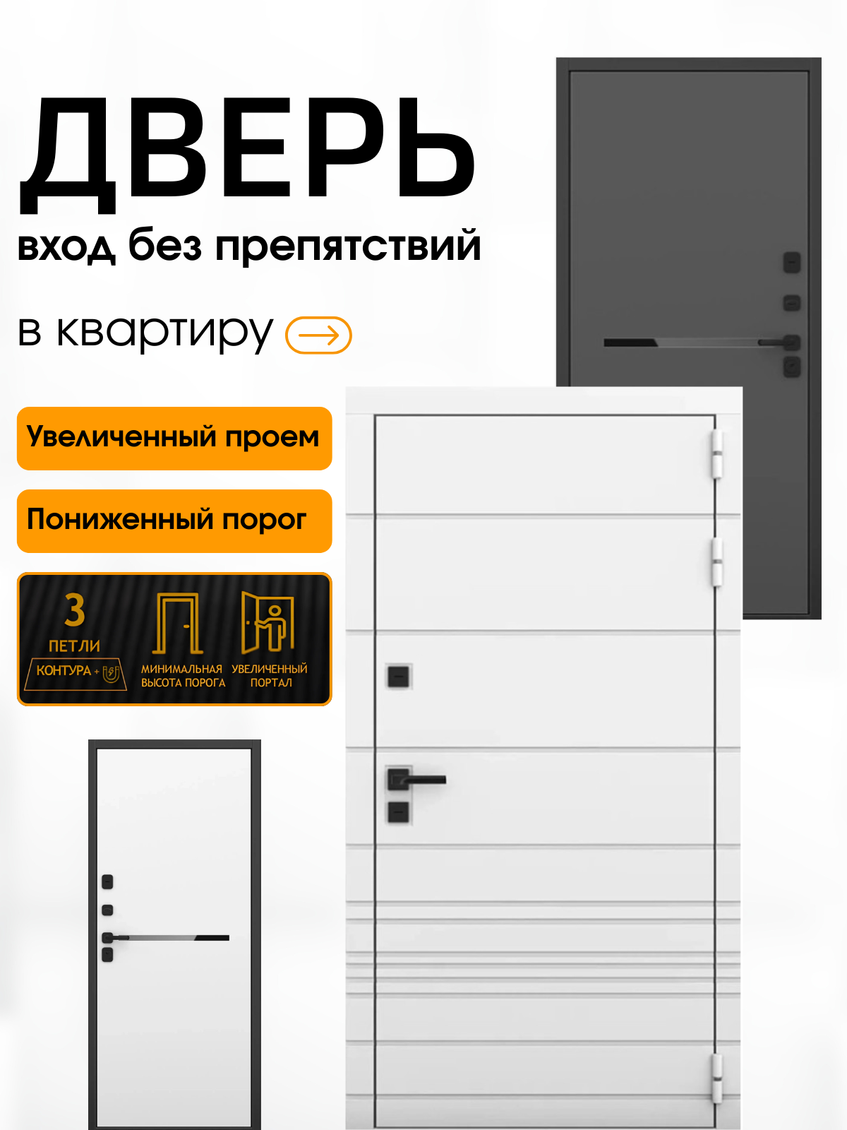 Входная дверь BIONNIKA с внутренней панелью 073- Антрацит, размер по коробке 960х2050, правая.