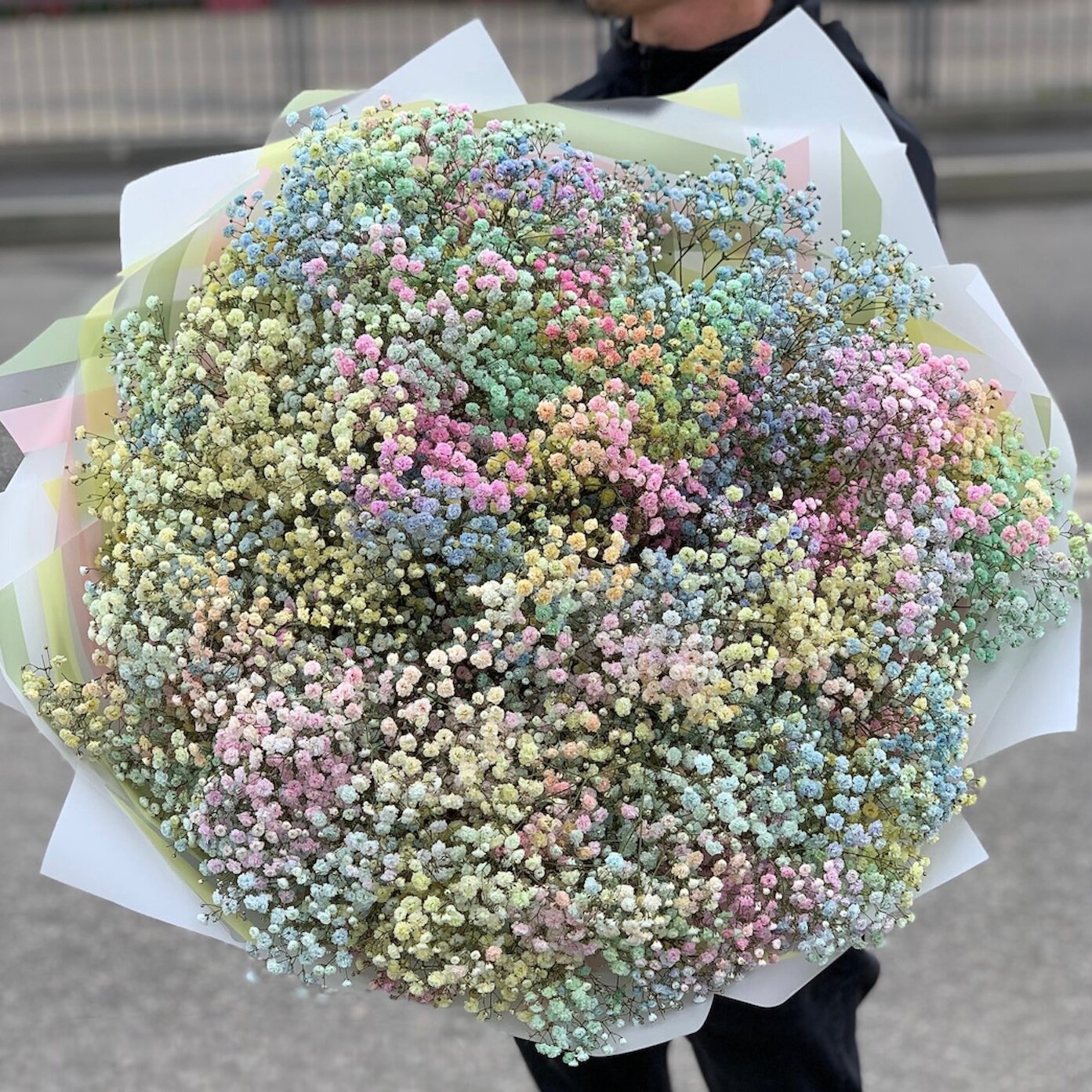 Букет из радужной гипсофилы 25 шт, красивый букет цветов, шикарный, премиум цветы, премиум букет