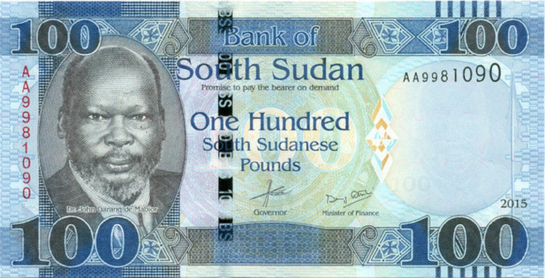 Банкнота номиналом 100 фунтов Южного Судана 2015-2019 года. Состояние UNC Р-15 (32325)