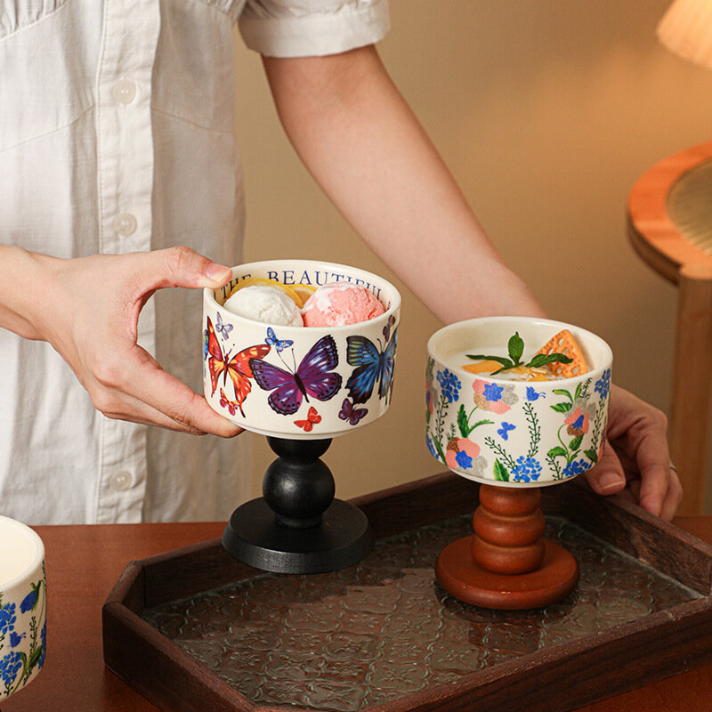 Винтажные высокие фарфоровые бокалы для французских десертов и свечей