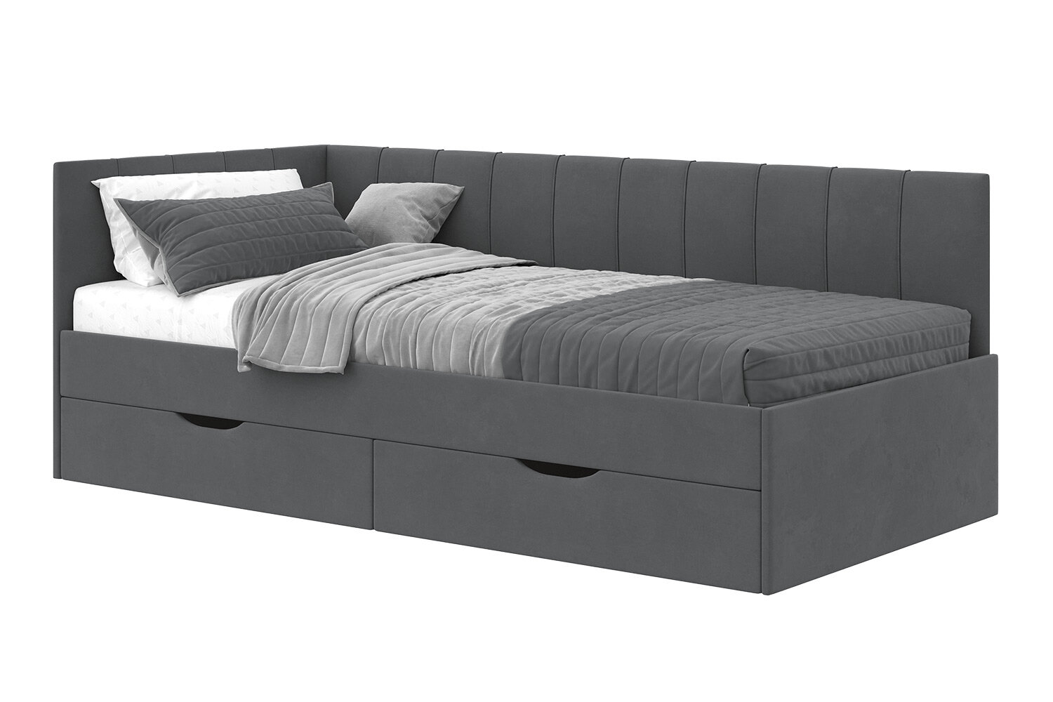 Кровать односпальная мика 900, 90х200 см, цвет серый, основание в комплекте, с ящиком для белья, без подъёмного механизма