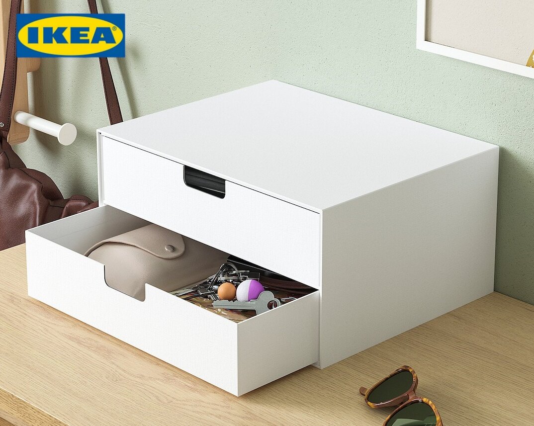 Белый ящик для хранения с двумя отделениями, 32 × 25 см, IKEA FJADERHARV
