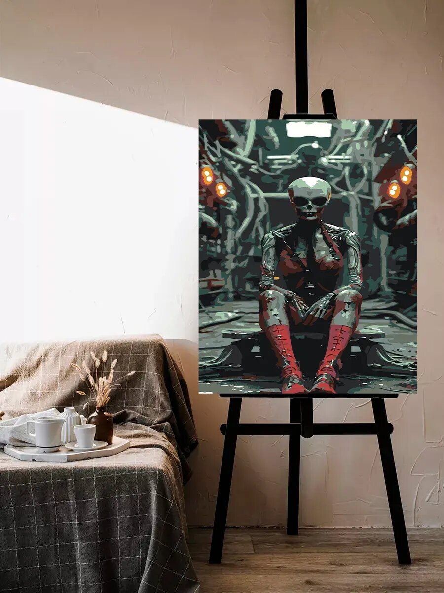 Картина по номерам Фэнтези Кибер Скелет Робот Девушка