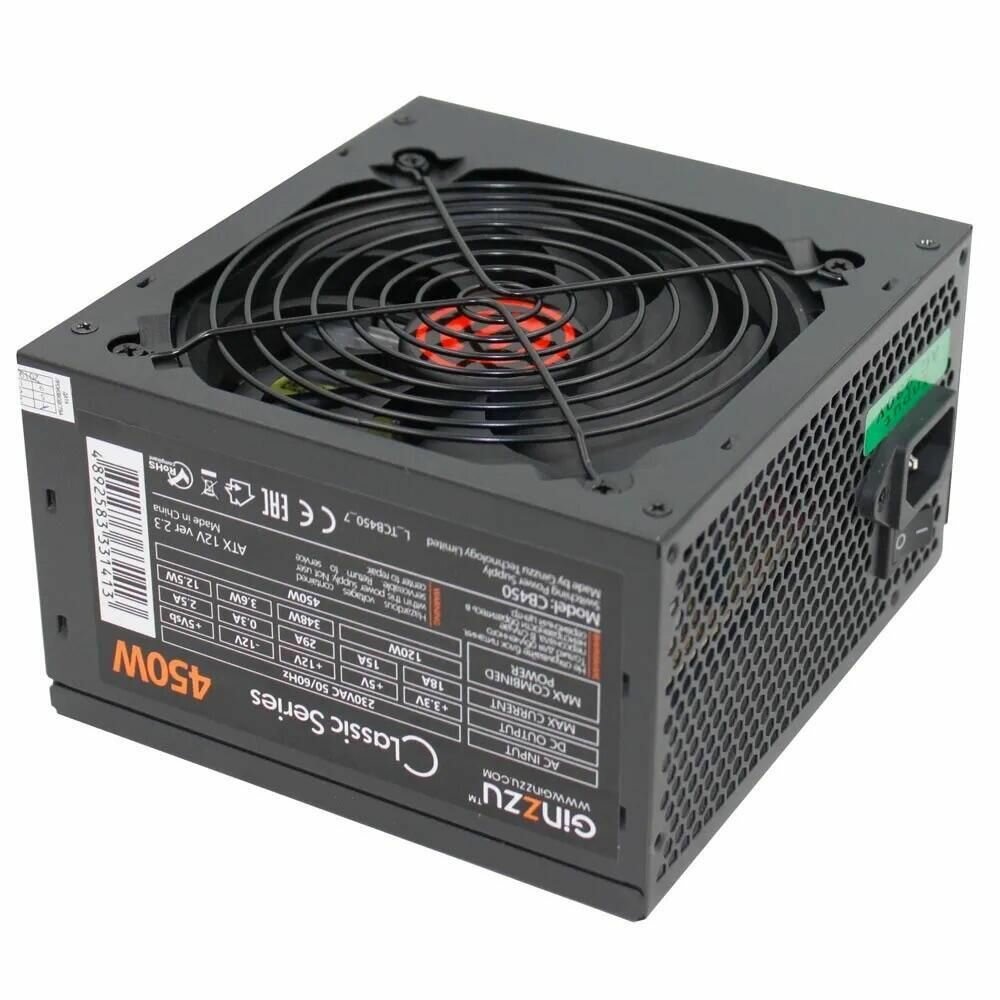 Блок питания GiNZZU CB450 (17126) черный - 450 Вт, APFC, 20 + 4 pin, 4+4 pin CPU, 3 SATA, 6 pin PCI-E