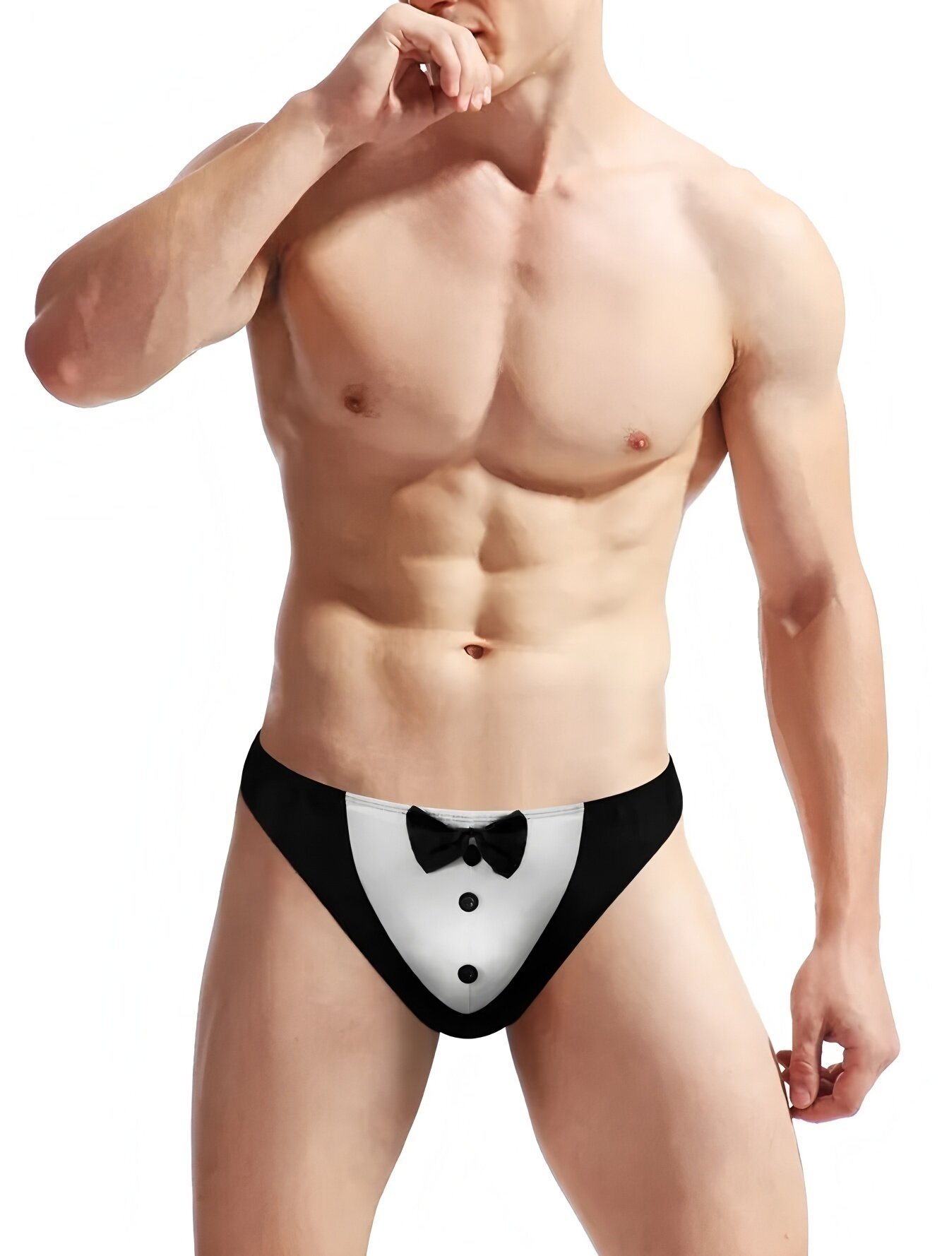 Сексуальный костюм для косплея, стринги с бантом, мужские, черно-белые, размер 46-50