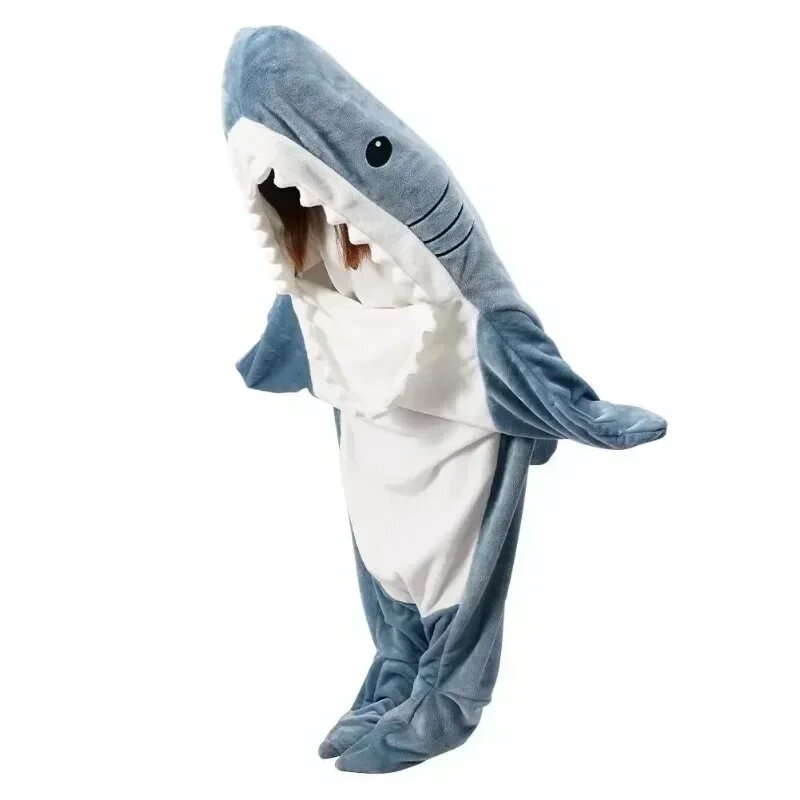 Клетчатое одеяло-комбинезон Shark из полиэстера/хлопка 195cm, blue