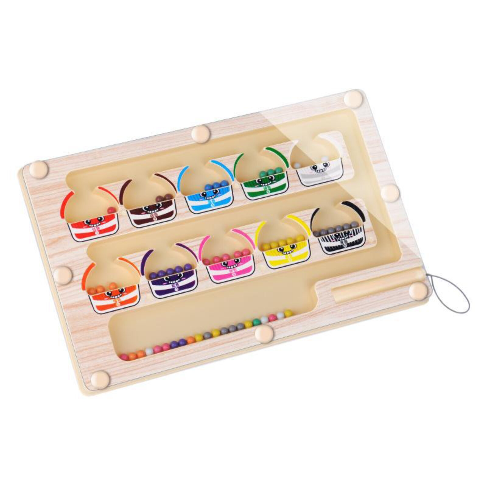 Магнитный лабиринт с цветами и цифрами для детей, деревянная магнитная доска, пазлы, игры для развития мелкой моторики, Монтессори, размеры 26.5x20x1 см, материал дерево, цвет разноцветный, набор в упаковке 1 доска и 1 ручка, для детей старше 3 лет