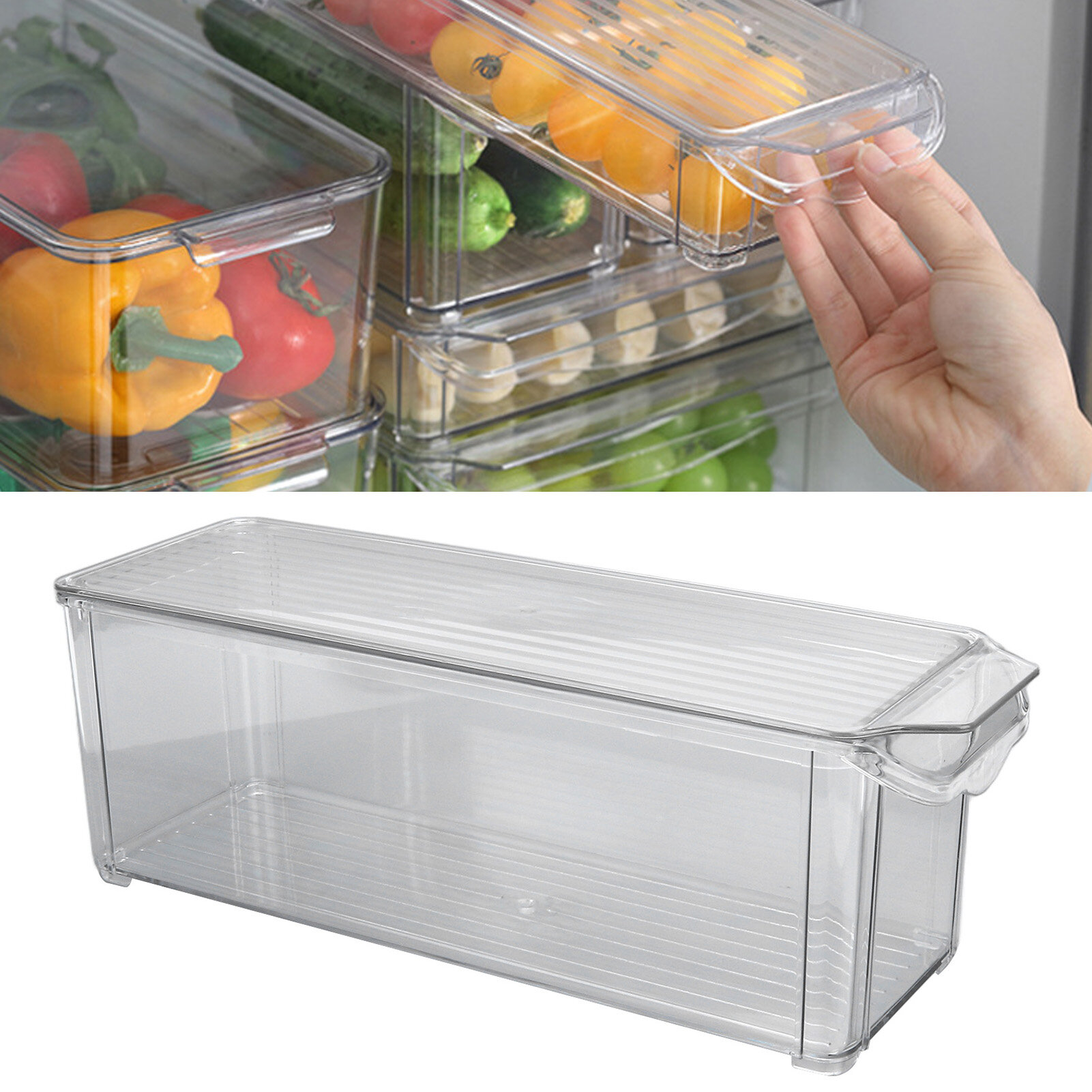 Прозрачный органайзер большой емкости Прозрачный пищевой пластик Многофункциональный портативный прочный ящик для хранения кладовойУзкий и высокий тип с крышкой