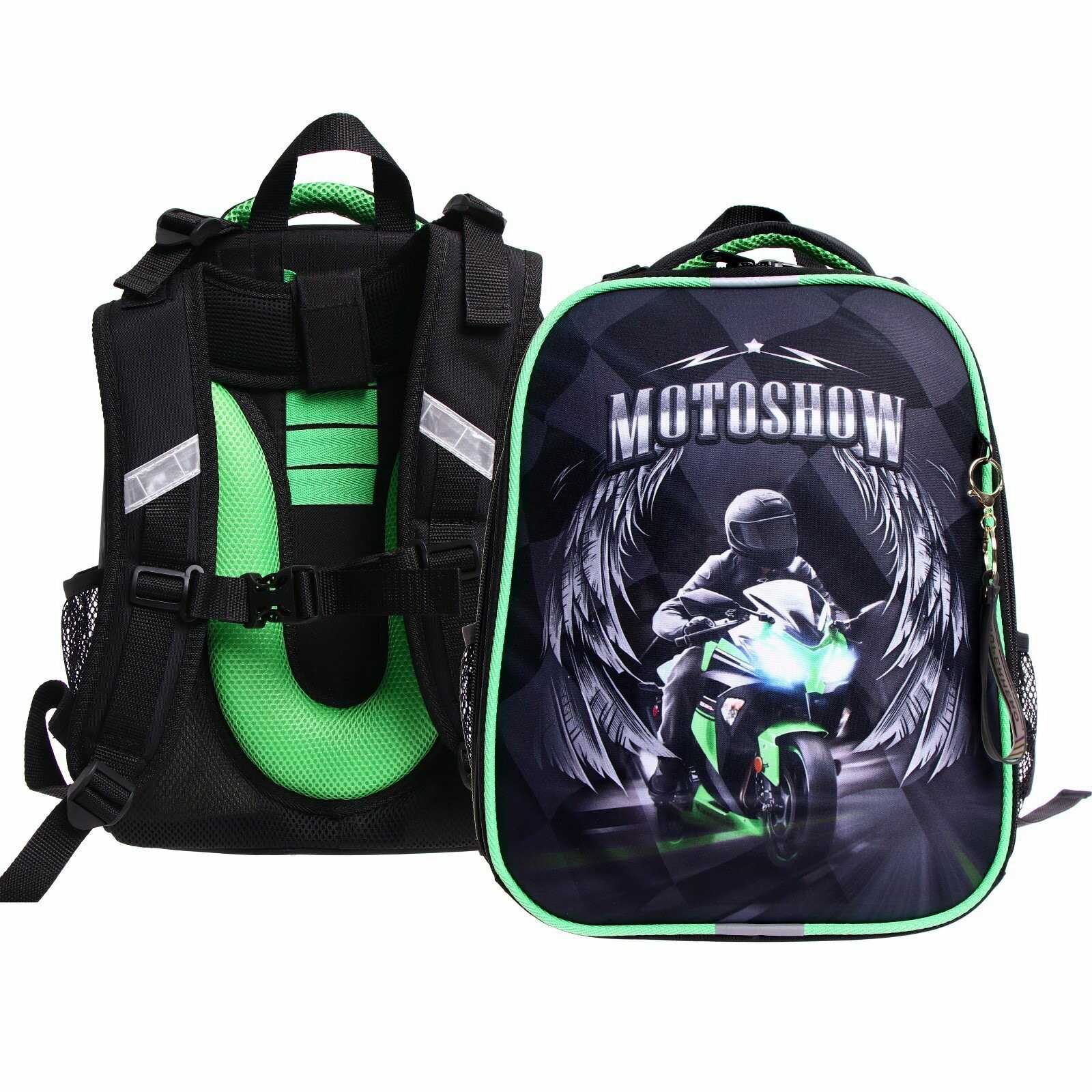 Рюкзак каркасный школьный 38x30x16 см, эргономичная спинка, "Мото"