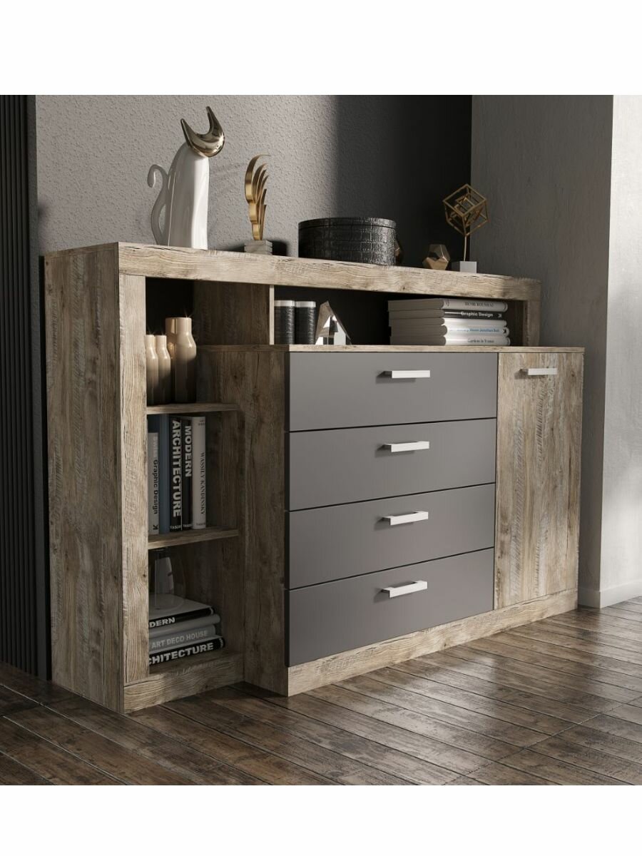 Комод Ангара ЛДСП 1602х1040х476, Дуб юкон/Графит, МИФ