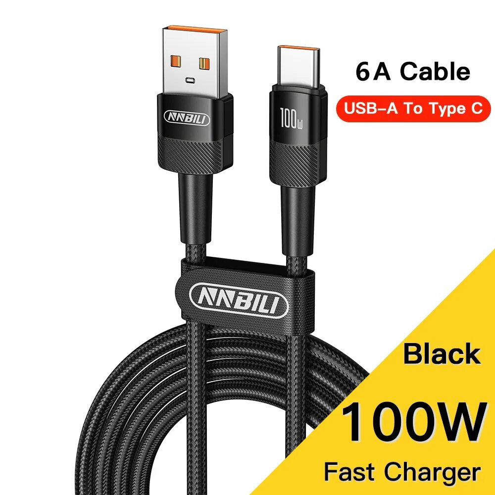 Кабель NNBILI 100W PD USB C-USB C Для Быстрой Зарядки, Совместимый С Черный, 2m, 100W A-C Black