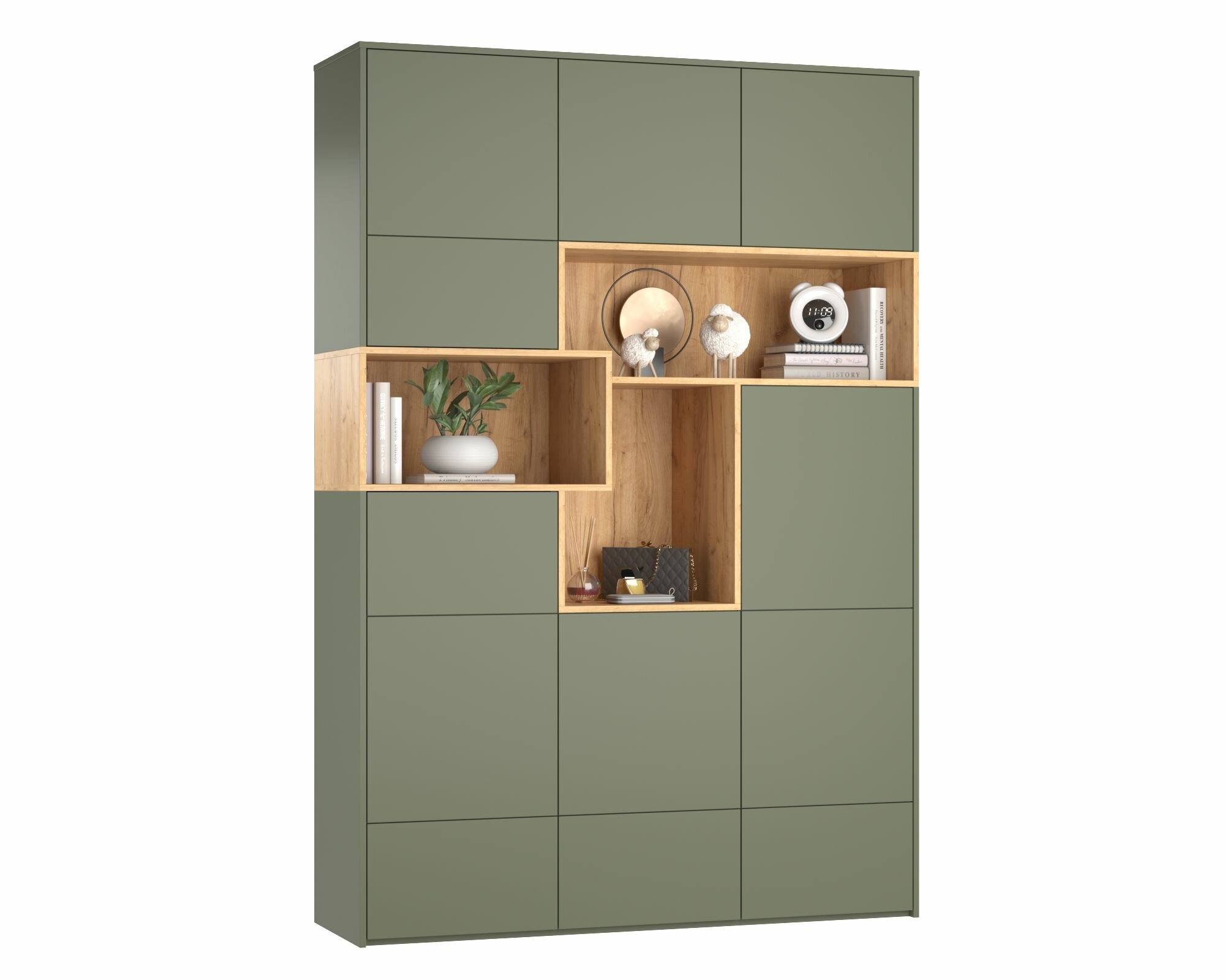 Шкаф распашной для одежды "Рокки 12" 150х220х45 Зеленый дымчатый / Дуб крафт золотой