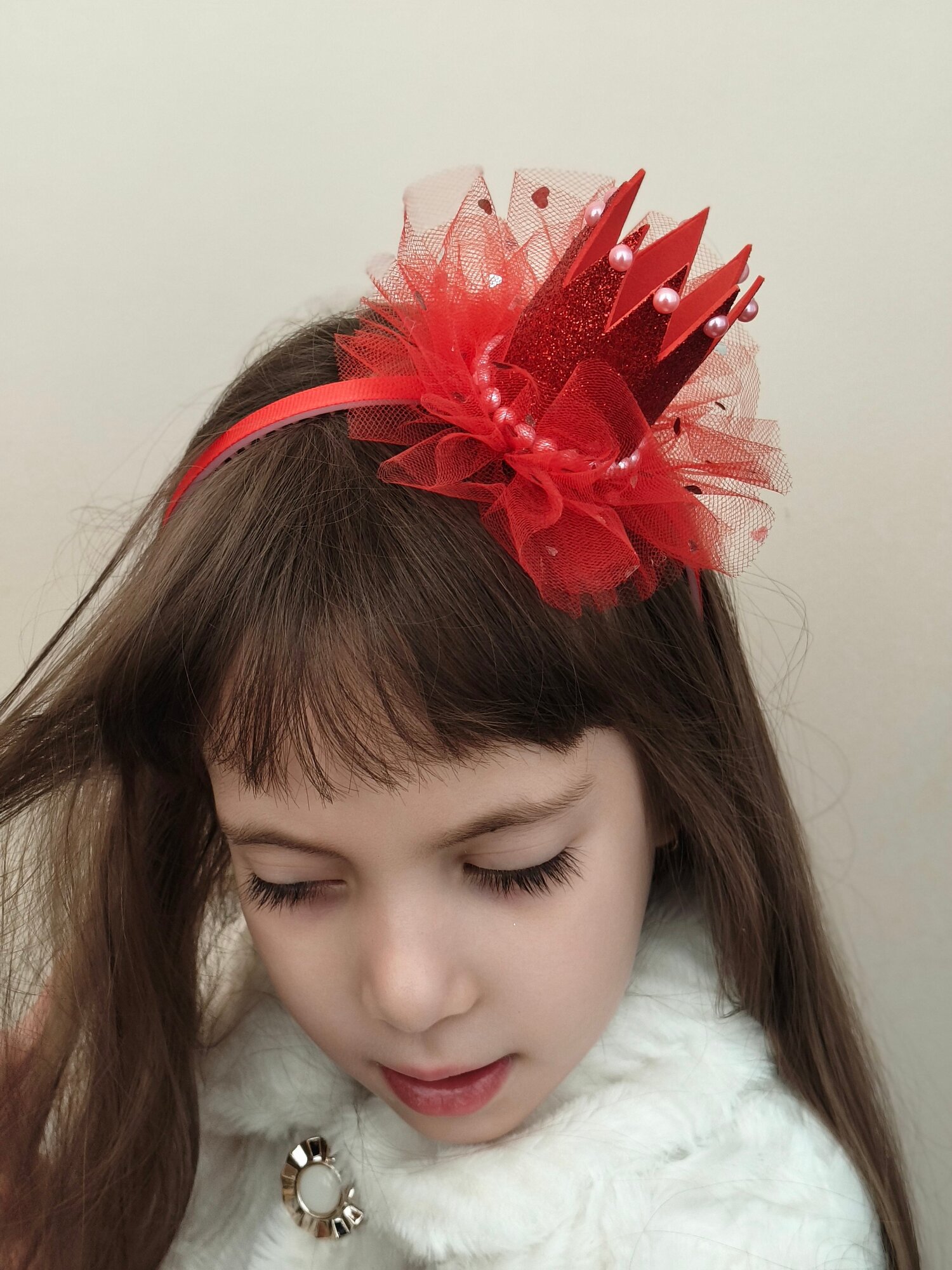 Корона для волос, Ободок с короной красный,
