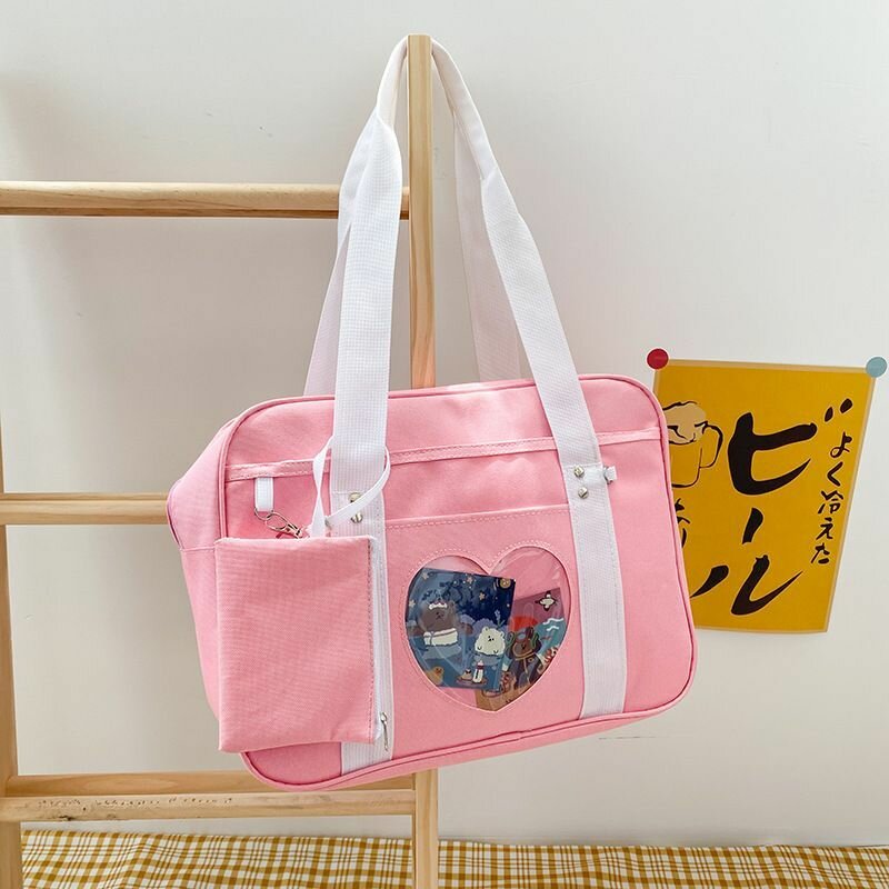 Сумка школьная на плечо для девочки в японском стиле Джули Лу, розовая, аниме, а4, для ноутбука, для подростка, в школу