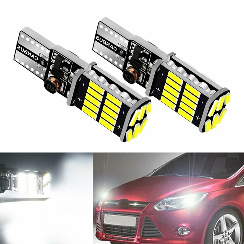 Светодиодсветодиодный клиновидные габаритные лампы T10 W5W, 2 шт, для Ford Focus 2, 1, Fiesta, Mondeo 4, 3, Transit Fusion, Kuga, Ranger, Mustang, KA, S-max