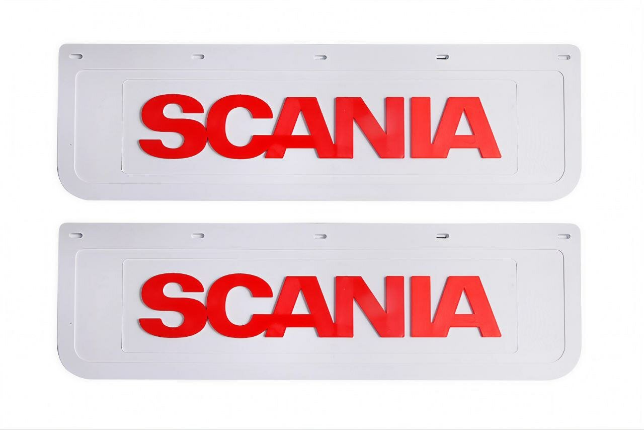 Брызговики задние SCANIA белая резина LUX (красная надпись) 600*180