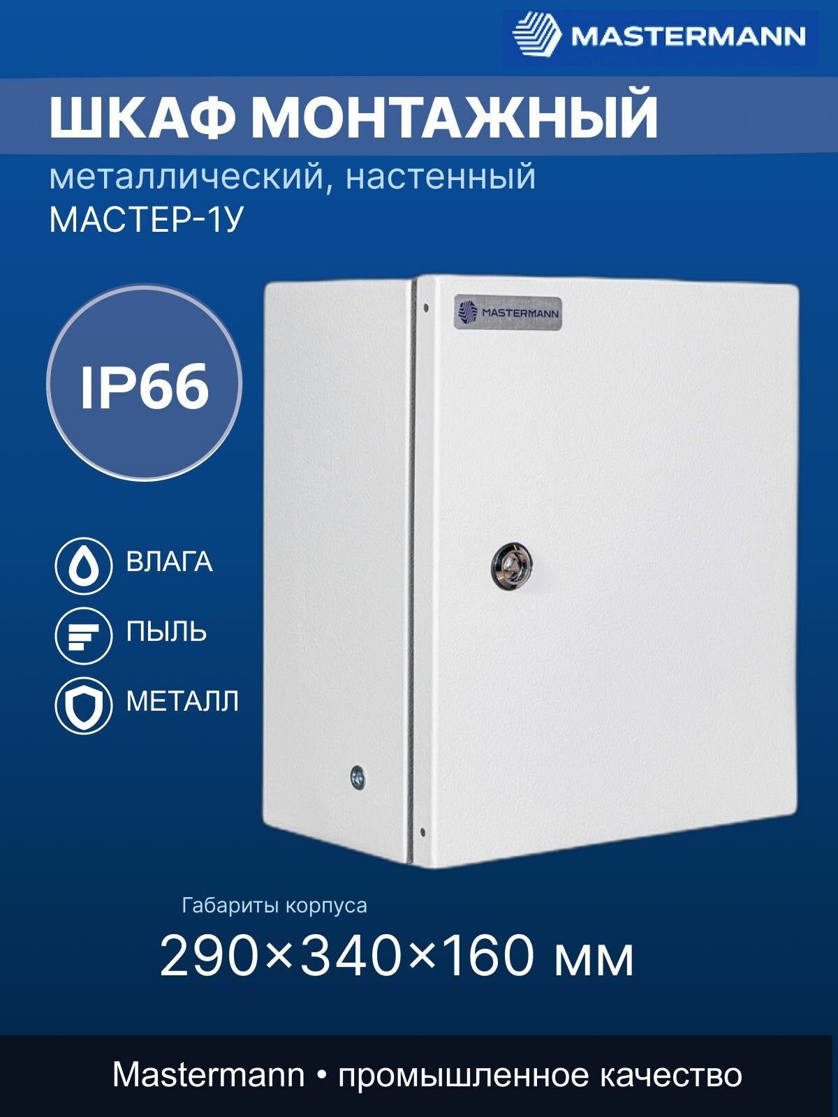 Шкаф монтажный металлический (ЩММ) навесной Mastermann МАСТЕР-1У, IP66, 1U, серый