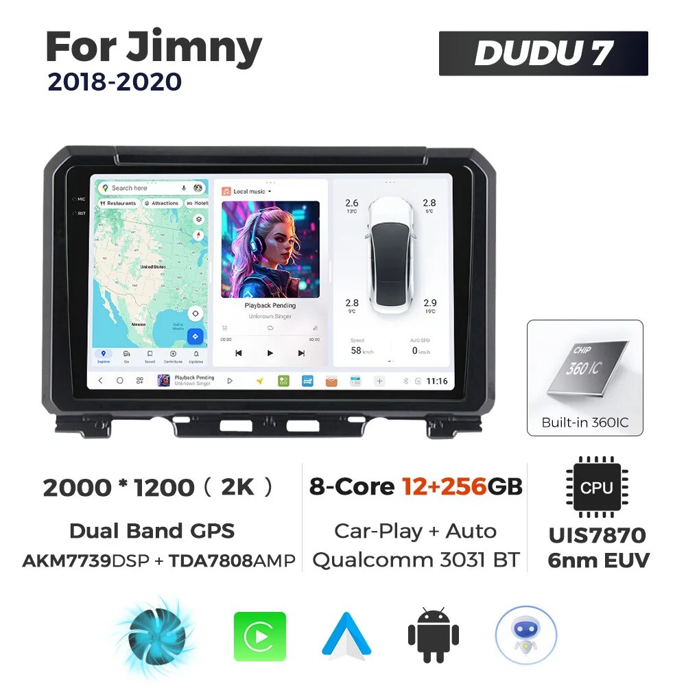 DUDUAUTO DUDU7 A7870 Android Auto для Suzuki Jimny JB64 2018-2020 Автомобильный SW09DUDU7-12-256-360